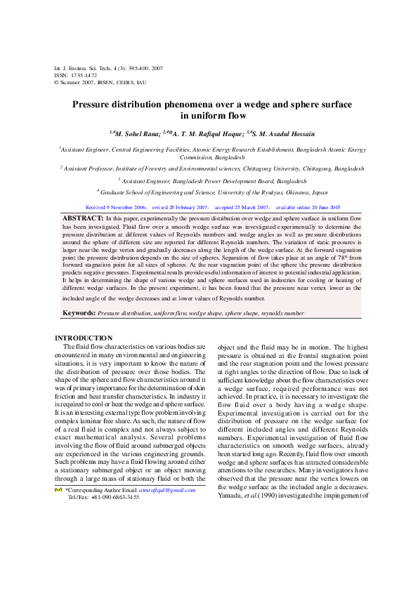 Pressure distribution phenomena over a wedge and sphere surface in ...