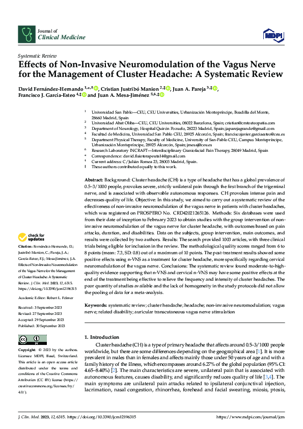 (PDF) Effects of Non-Invasive Neuromodulation of the Vagus Nerve for the Management of Cluster ...