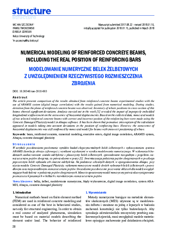 (PDF) Numerical Modeling of Reinforced Concrete Beams, Including the Real Position of ...
