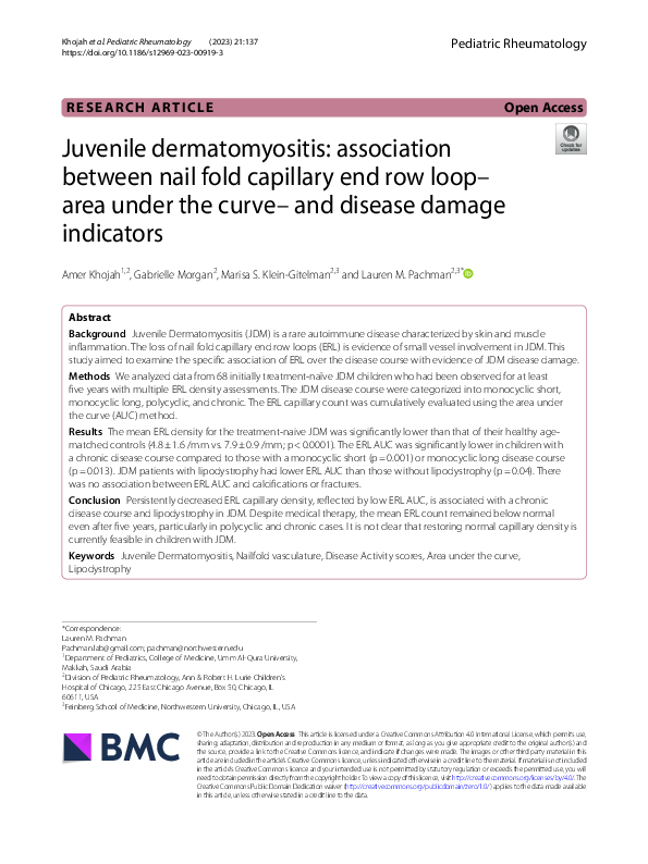 (PDF) Juvenile dermatomyositis: association between nail fold capillary ...