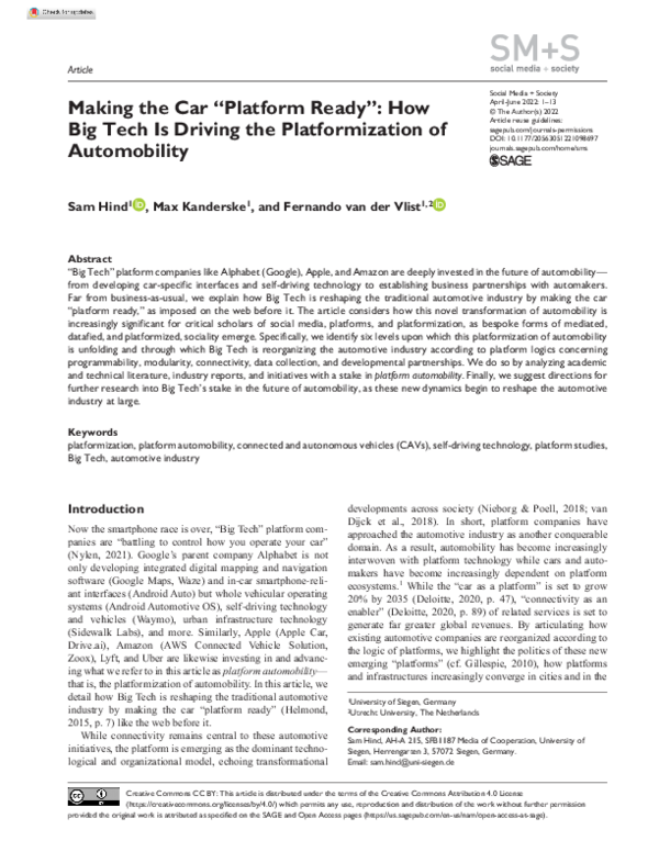 (PDF) Making the Car “Platform Ready”: How Big Tech Is Driving the ...