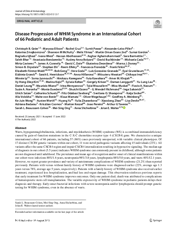 (PDF) Disease Progression of WHIM Syndrome in an International Cohort ...
