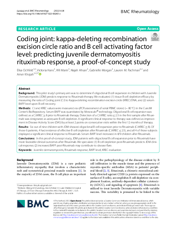 (PDF) Coding joint: kappa-deleting recombination excision circle ratio and B cell activating ...