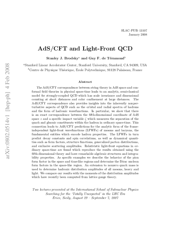 (PDF) AdS/CFT and Light-Front QCD