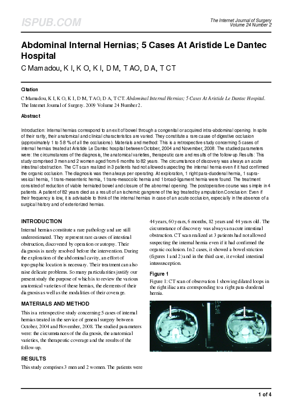 (PDF) Abdominal Internal Hernias; 5 Cases At Aristide Le Dantec Hospital | Ibrahima KONATE ...