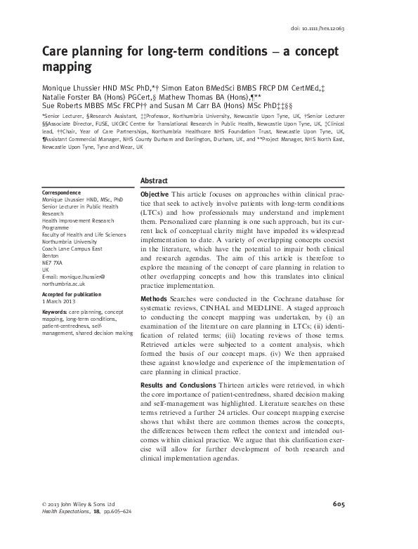 (PDF) Care planning for long-term conditions - a concept mapping
