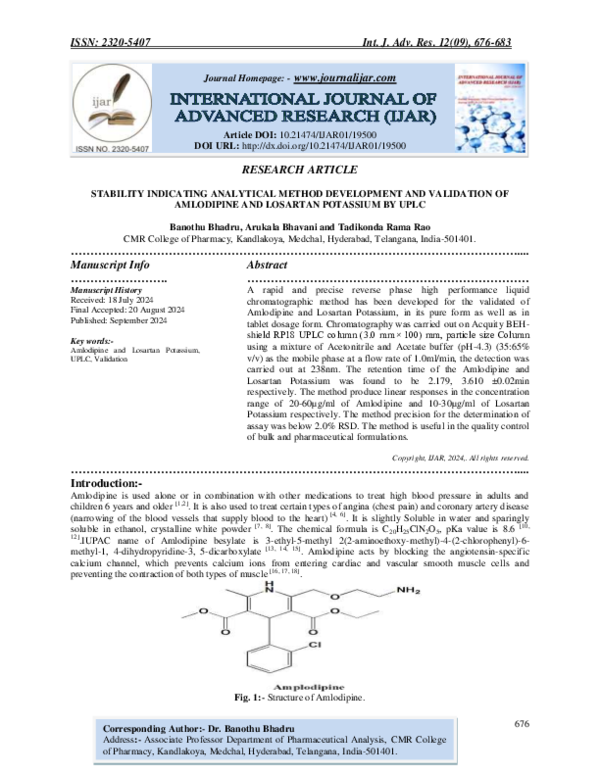 (PDF) STABILITY INDICATING ANALYTICAL METHOD DEVELOPMENT AND VALIDATION OF AMLODIPINE AND ...