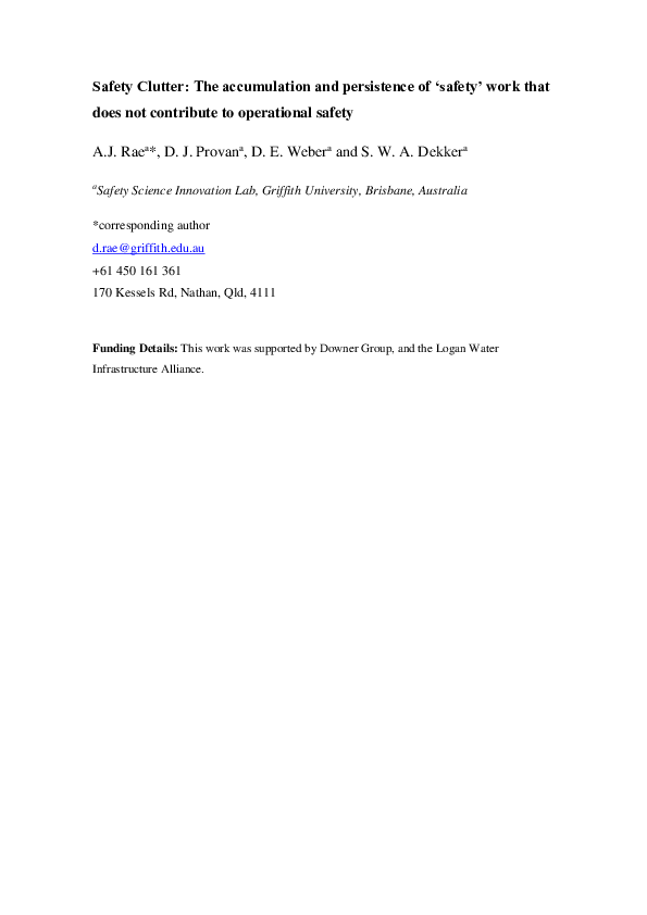 (PDF) Safety clutter: the accumulation and persistence of ‘safety’ work ...