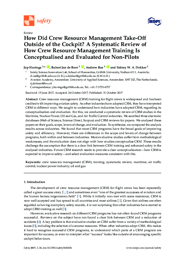 (PDF) How Did Crew Resource Management Take-Off Outside of the Cockpit ...