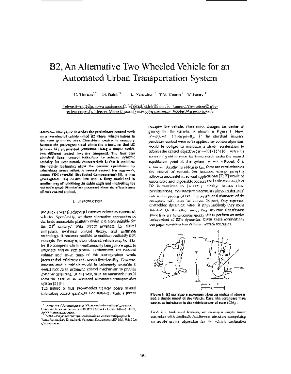 (PDF) B2, an alternative two wheeled vehicle for an automated urban ...
