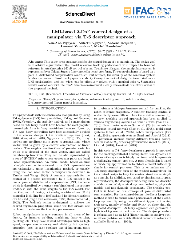 (PDF) LMI-based 2-DoF control design of a manipulator via T-S descriptor approach | Laurent ...
