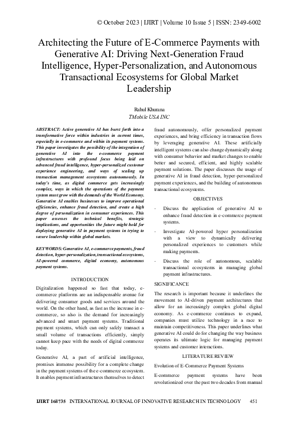 (PDF) Architecting the Future of E-Commerce Payments with Generative AI: Driving Next-Generation ...