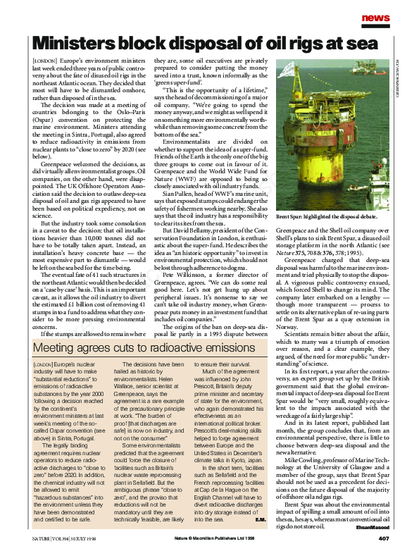(PDF) Ministers block disposal of oil rigs at sea
