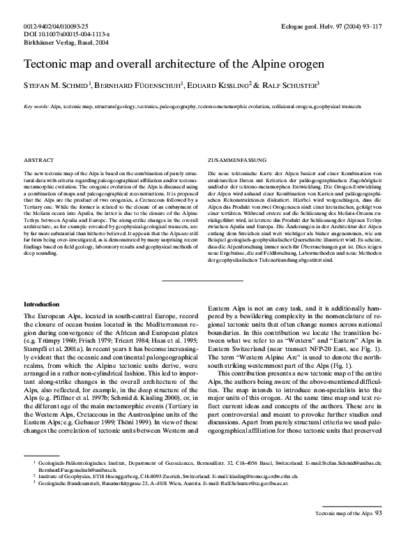 (PDF) Tectonic map and overall architecture of the Alpine orogen