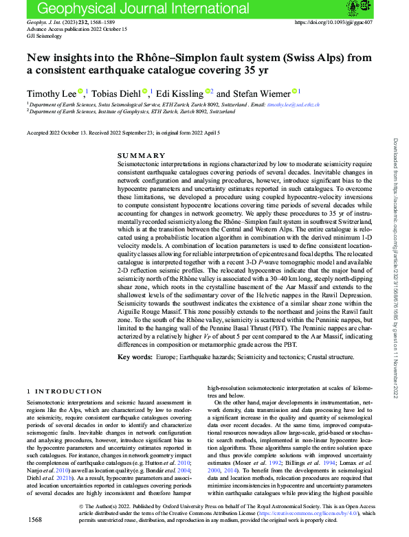 (PDF) New insights into the Rhône–Simplon fault system (Swiss Alps ...