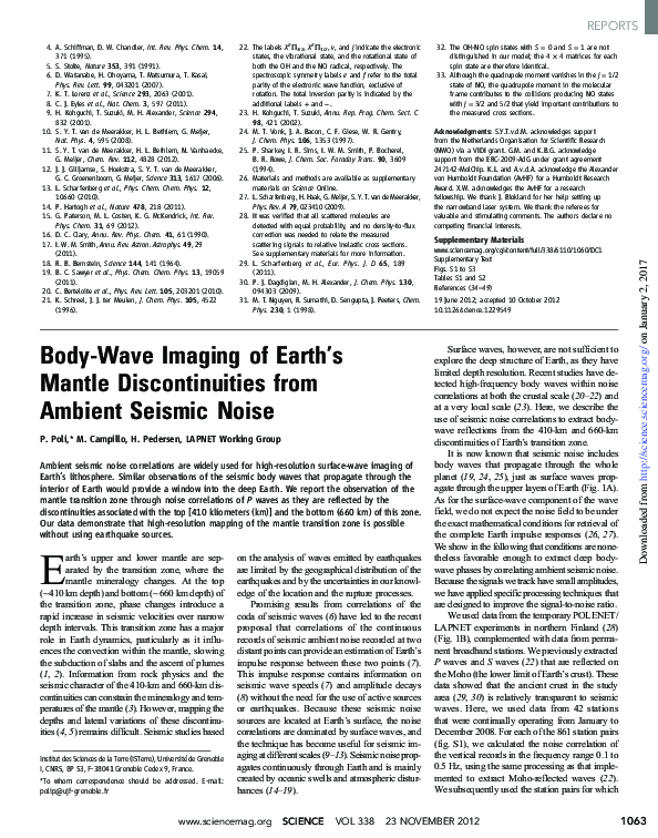 (PDF) Body-wave imaging of Earth's mantle discontinuities from ambient seismic noise | Edi ...
