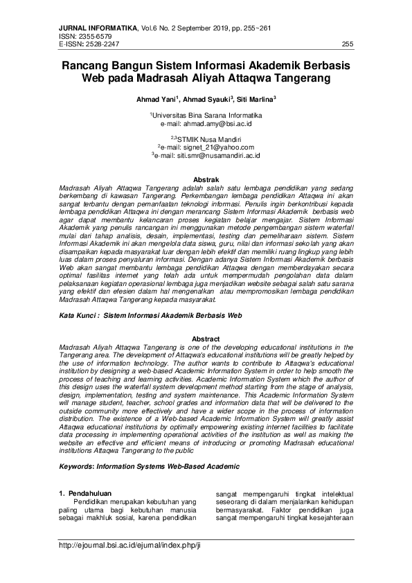 (PDF) Rancang Bangun Sistem Informasi Akademik Berbasis Web pada Madrasah Aliyah Attaqwa Tangerang