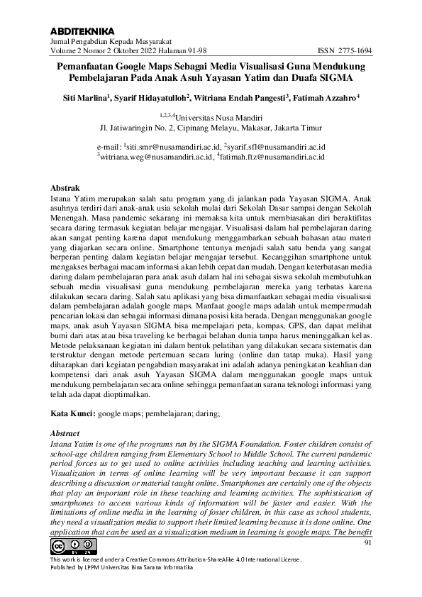 (PDF) Pemanfaatan Google Maps Sebagai Media Visualisasi Guna Mendukung ...