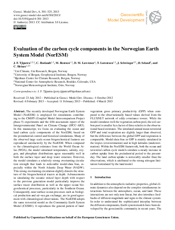 (PDF) Evaluation of the carbon cycle components in the Norwegian Earth ...