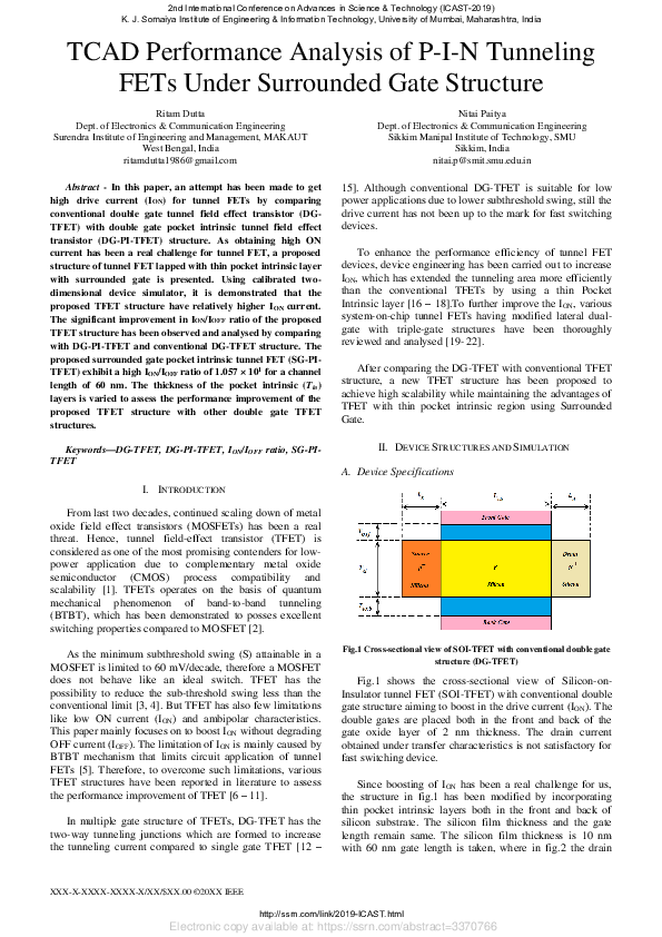 (PDF) TCAD Performance Analysis of P-I-N Tunneling FETS Under Surrounded Gate Structure