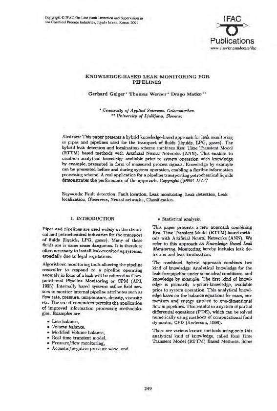 (PDF) Knowledge-Based Leak Monitoring for Pipelines