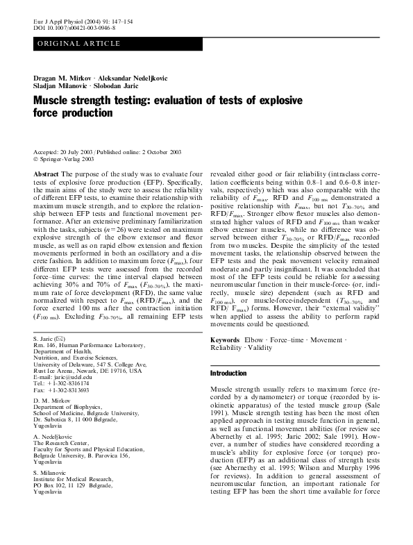 (PDF) Muscle strength testing: evaluation of tests of explosive force ...