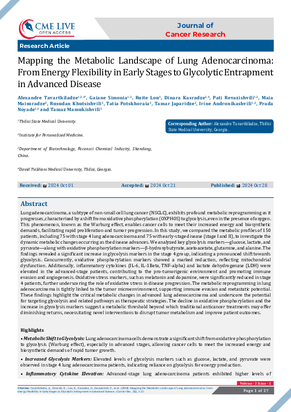 (PDF) Mapping the Metabolic Landscape of Lung Adenocarcinoma: From ...
