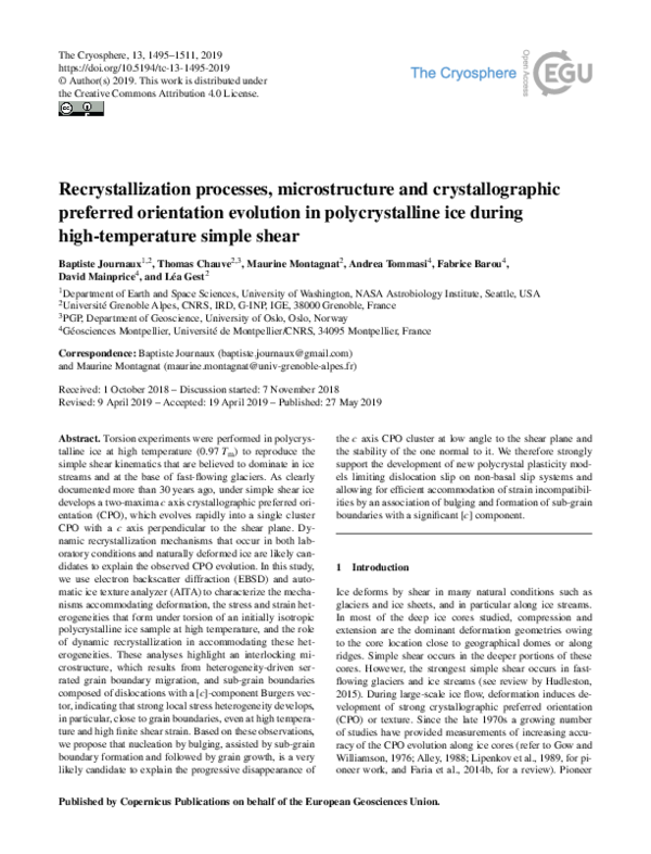 Pdf Microstructure And Texture Evolution In Polycrystalline Ice