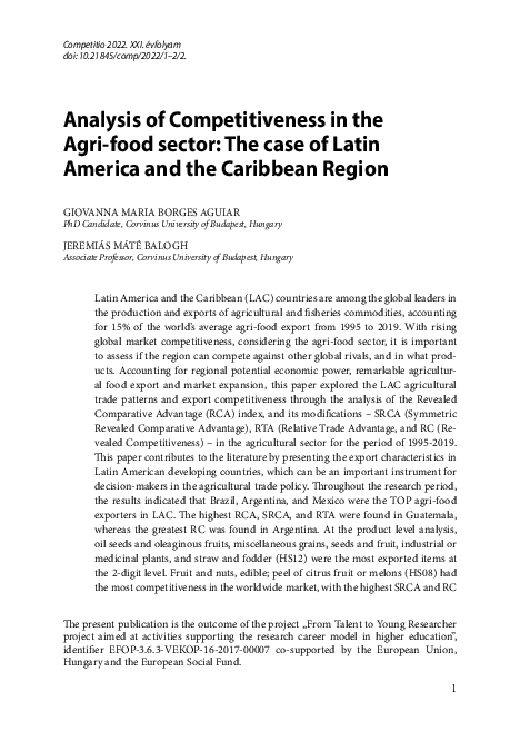 (PDF) Analysis of the Competitiveness in the Agri-food sector: The case ...