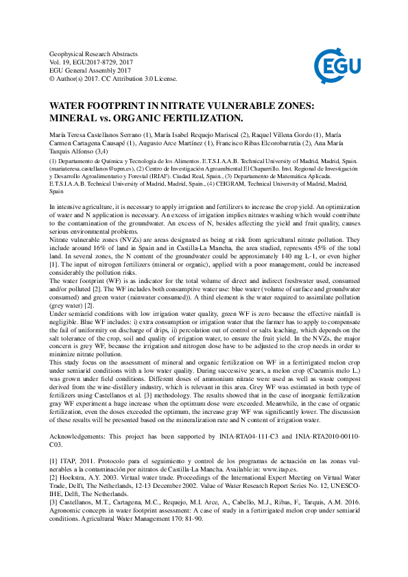 (PDF) Water Footprint in Nitrate Vulnerable Zones: Mineral vs. Organic ...