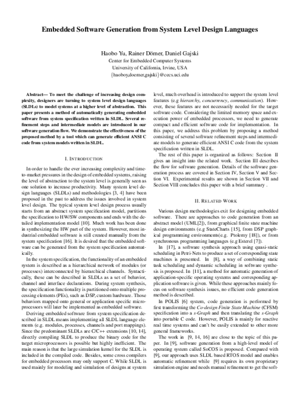 (PDF) Embedded software generation from system level design languages