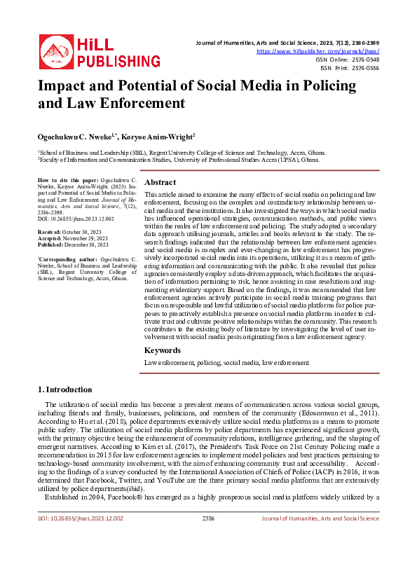 (PDF) Impact and Potential of Social Media in Policing and Law Enforcement