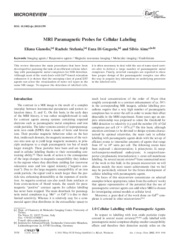 (PDF) MRI Paramagnetic Probes for Cellular Labeling