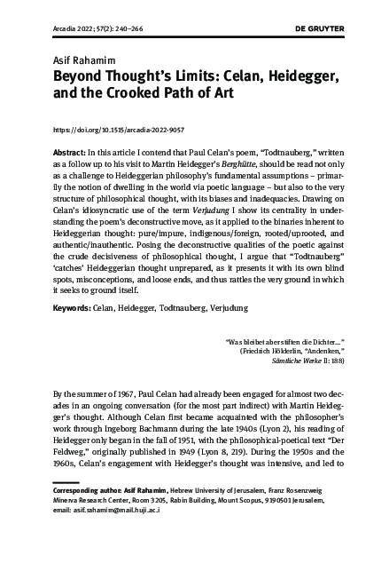 (PDF) Beyond Thought's Limits: Celan, Heidegger, and the Crooked Path ...