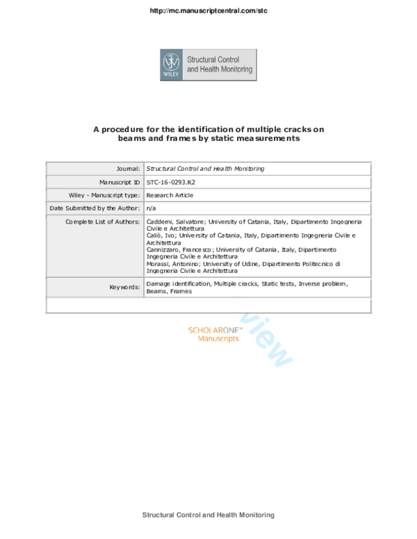 (PDF) A procedure for the identification of multiple cracks on beams and frames by static ...