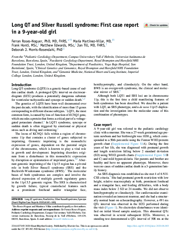 (PDF) Long QT and Silver Russell syndrome: First case report in a 9 ...