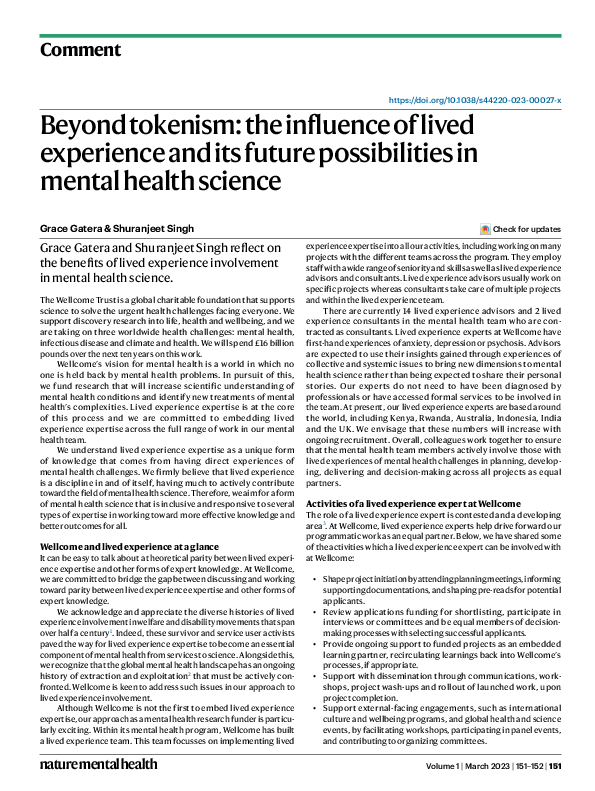 (PDF) Beyond tokenism: the influence of lived experience and its future ...
