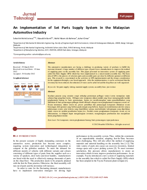(PDF) An Implementation of Set Parts Supply System in the Malaysian ...