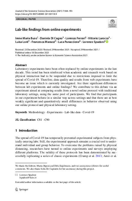 (PDF) Lab-like findings from online experiments