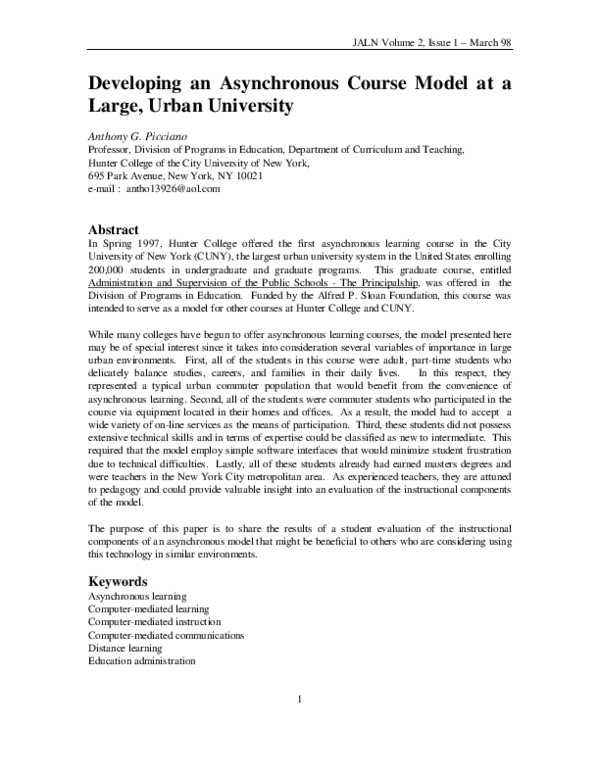 (PDF) Developing an Asynchronous Course Model at a Large, Urban University
