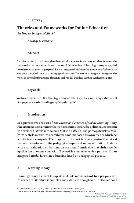 Theories and Frameworks for Online Education