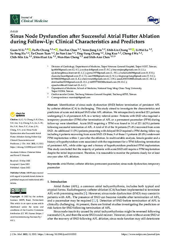 Pdf Sinus Node Dysfunction After Successful Atrial Flutter Ablation During Follow Up Clinical