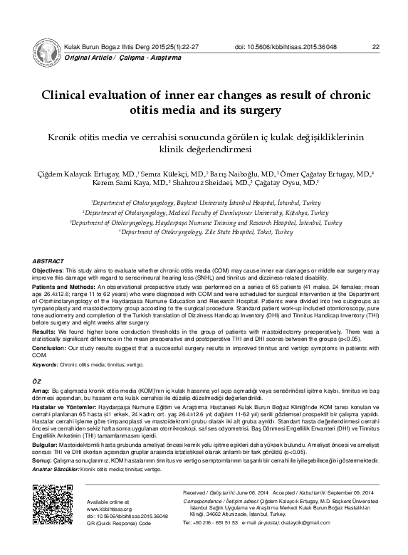 (PDF) Clinical evaluation of inner ear changes as result of chronic ...