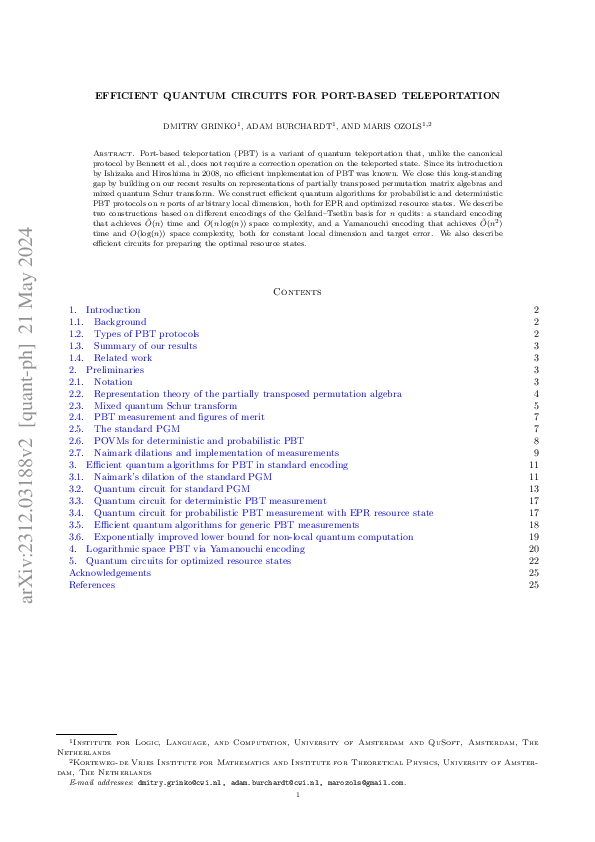 (PDF) Efficient quantum circuits for port-based teleportation