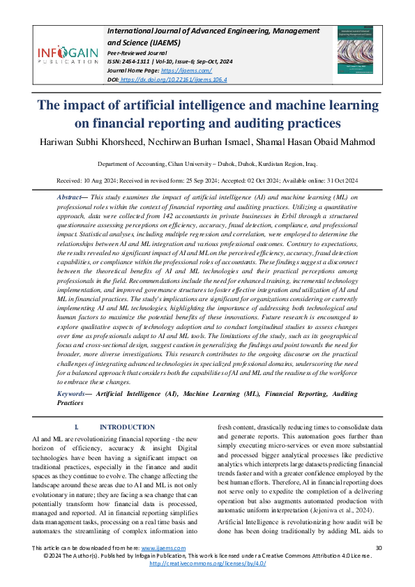 (PDF) The impact of artificial intelligence and machine learning on financial reporting and ...
