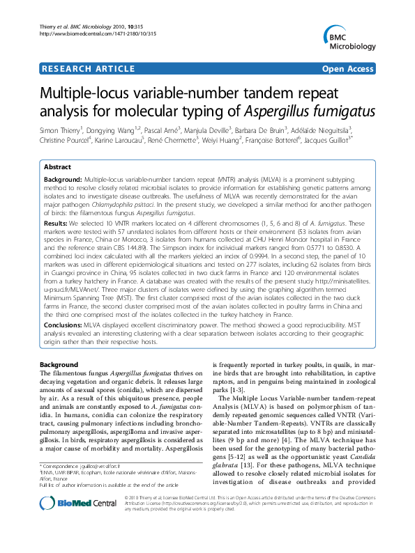 (PDF) Multiple-locus variable-number tandem repeat analysis for molecular typing of Aspergillus ...