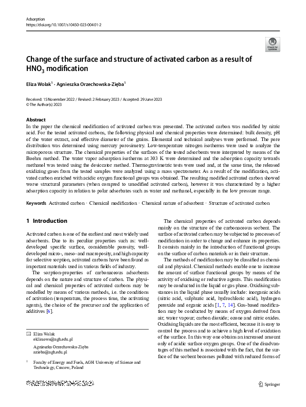 (PDF) Change of the surface and structure of activated carbon as a ...
