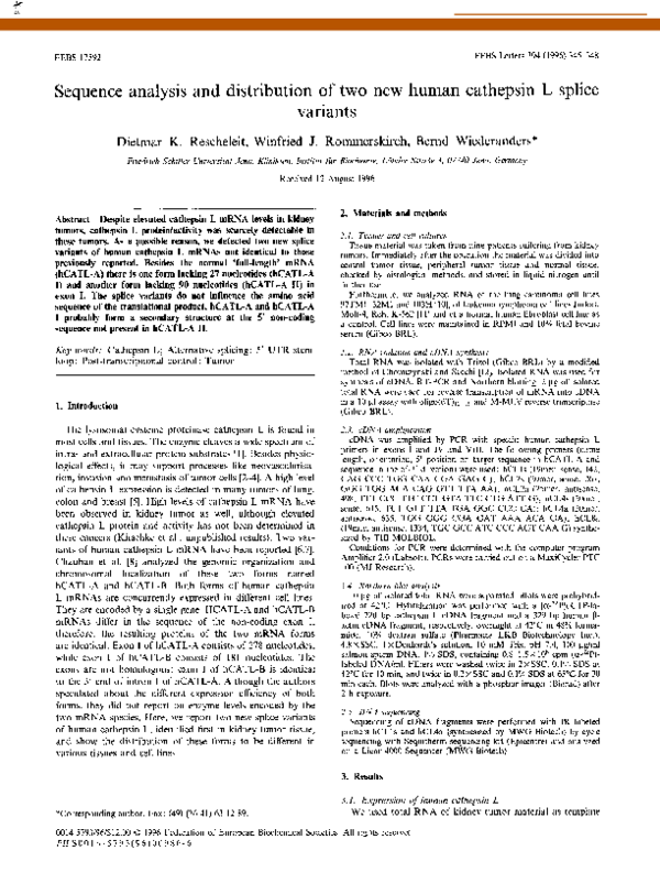 (PDF) Sequence analysis and distribution of two new human cathepsin L splice variants