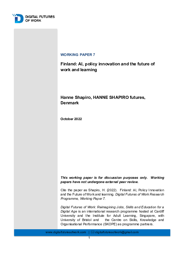 (PDF) Finland: AI, policy innovation and the future of work and learning