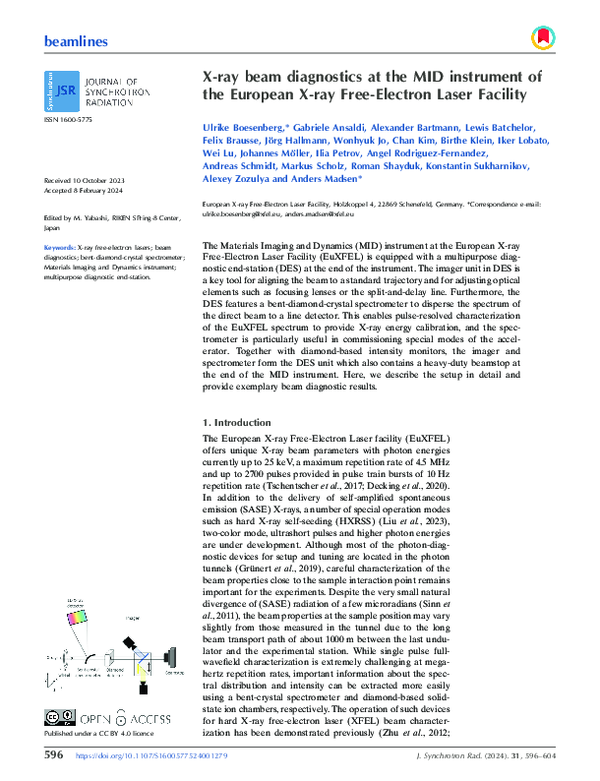 (PDF) X-ray beam diagnostics at the MID instrument of the European X-ray Free-Electron Laser ...